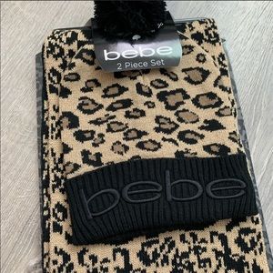bebe | Accessories | Nwt Bebe Leopard Knit Pompom Hat And Scarf Set ...